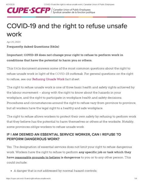 COVID-19 and the right to refuse unsafe work - The union for Ontario's ...