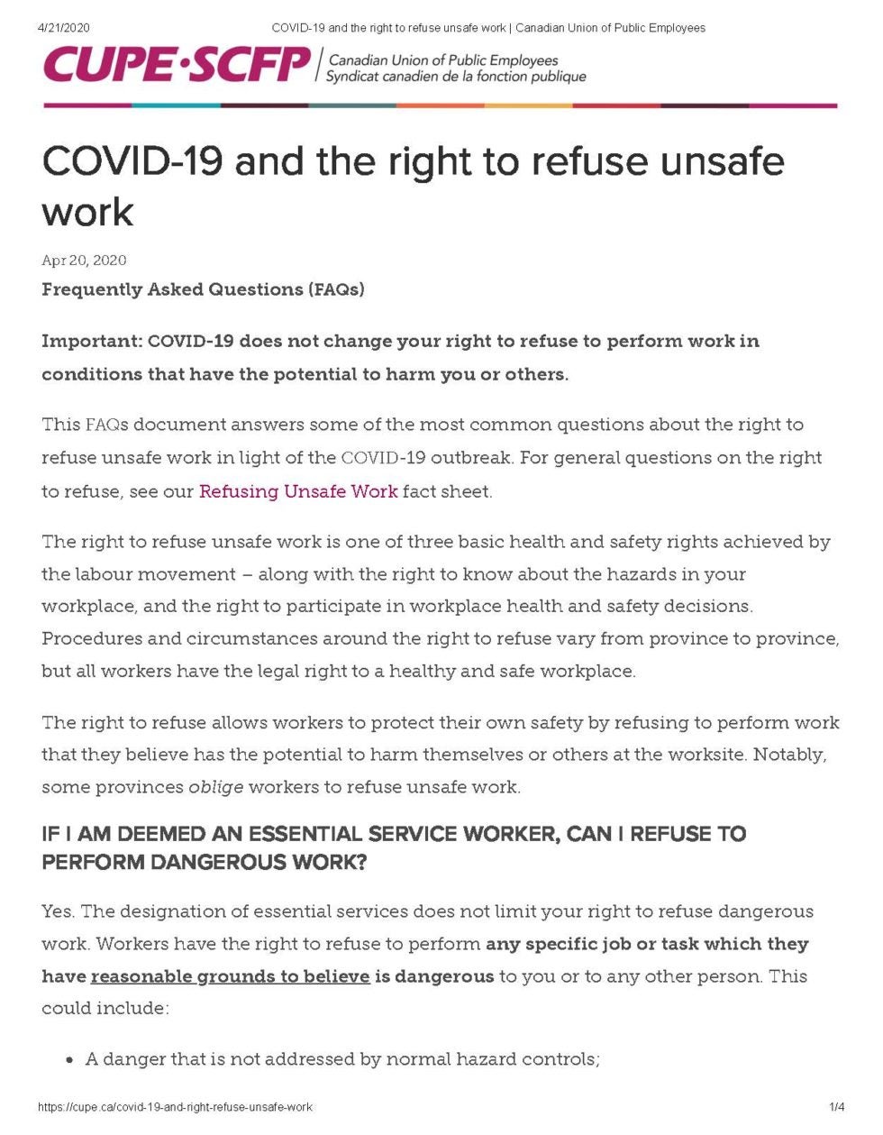 COVID-19 and the right to refuse unsafe work - The union for Ontario's ...
