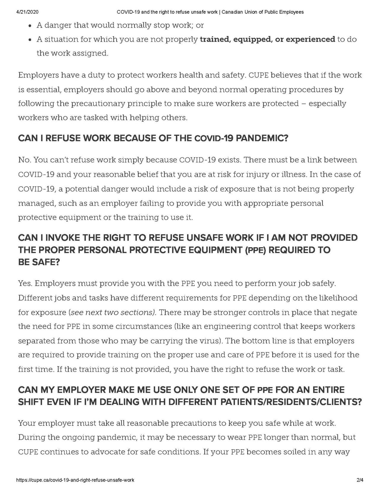 COVID-19 and the right to refuse unsafe work - The union for Ontario's ...
