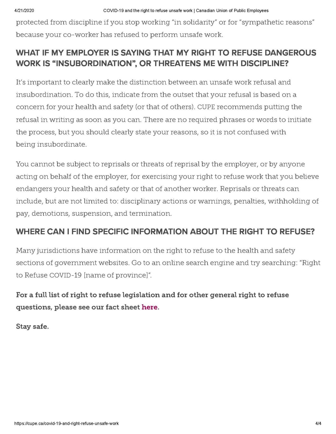 COVID-19 and the right to refuse unsafe work - The union for Ontario's ...