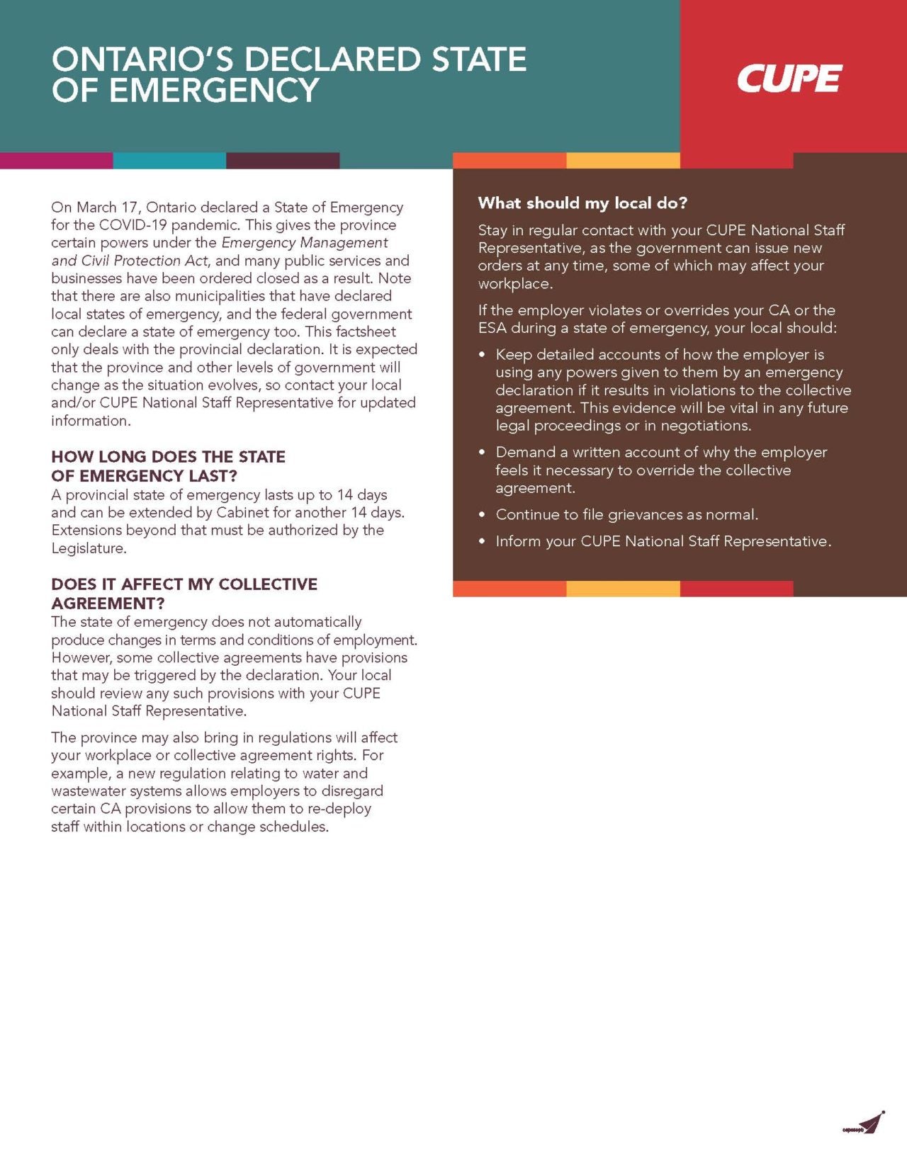 Ontario's State of Emergency Factsheet - The union for Ontario's long ...